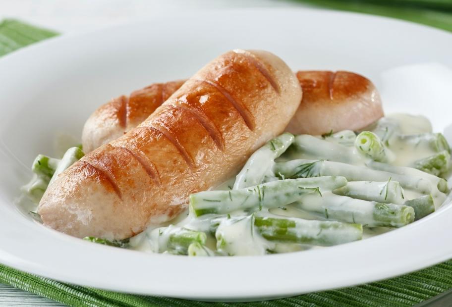 Augsburger gebraten mit Dillfisolen | Simply-Cookit